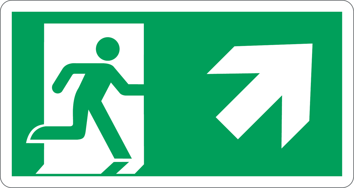 Emergency Exit Top Right Arrow Sign E001 – Storeforsigns.com